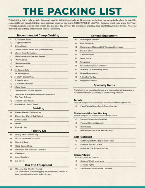 Packing List | Camp Timberlane
